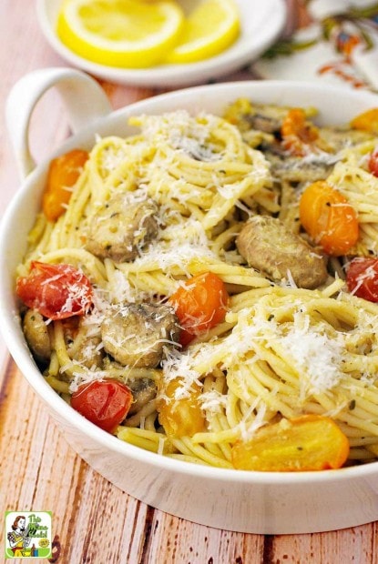 Crab Pasta Recipe with Pesto, Mushrooms & Tomatoes